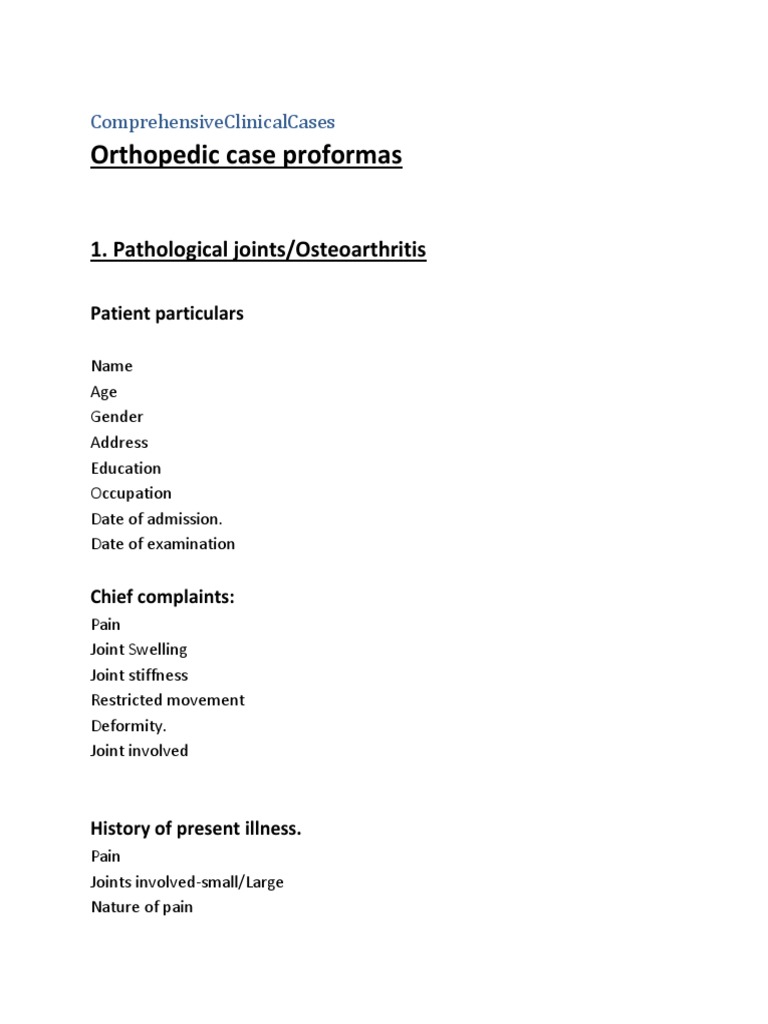 Orthopedic Case Proformas-1 | PDF | Physical Examination | Anatomical ...