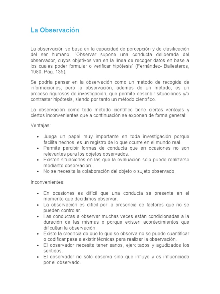 MEtodo Cientifico La Observación | PDF | Observación | Método científico