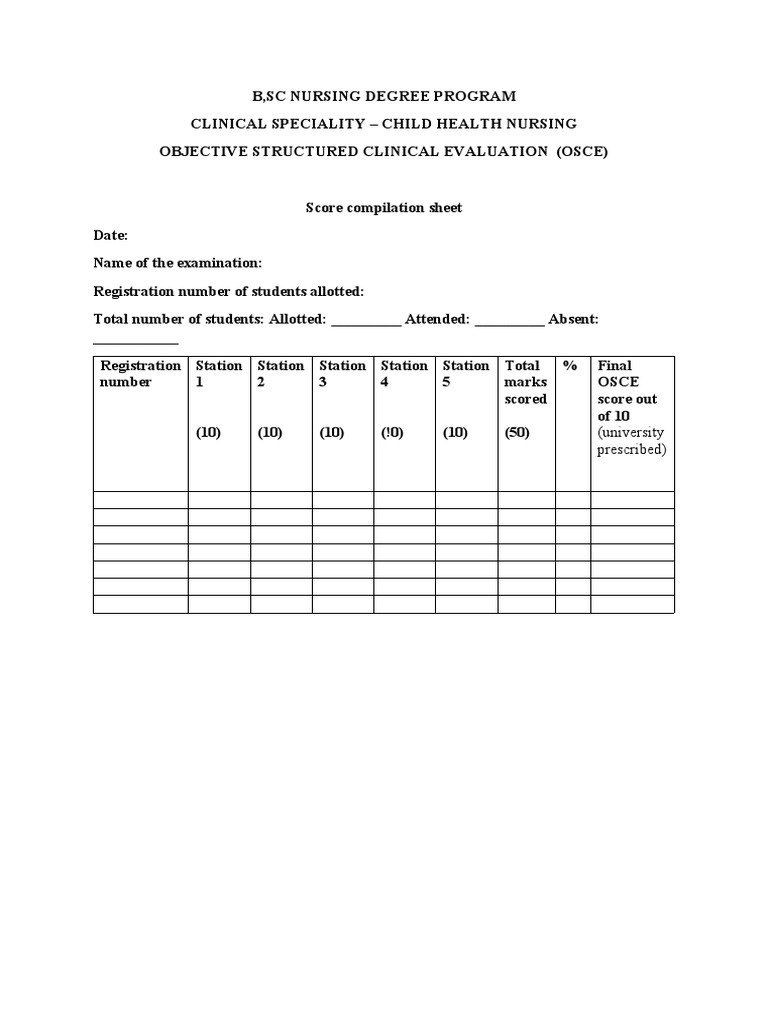 Osce Compilation Sheet | PDF