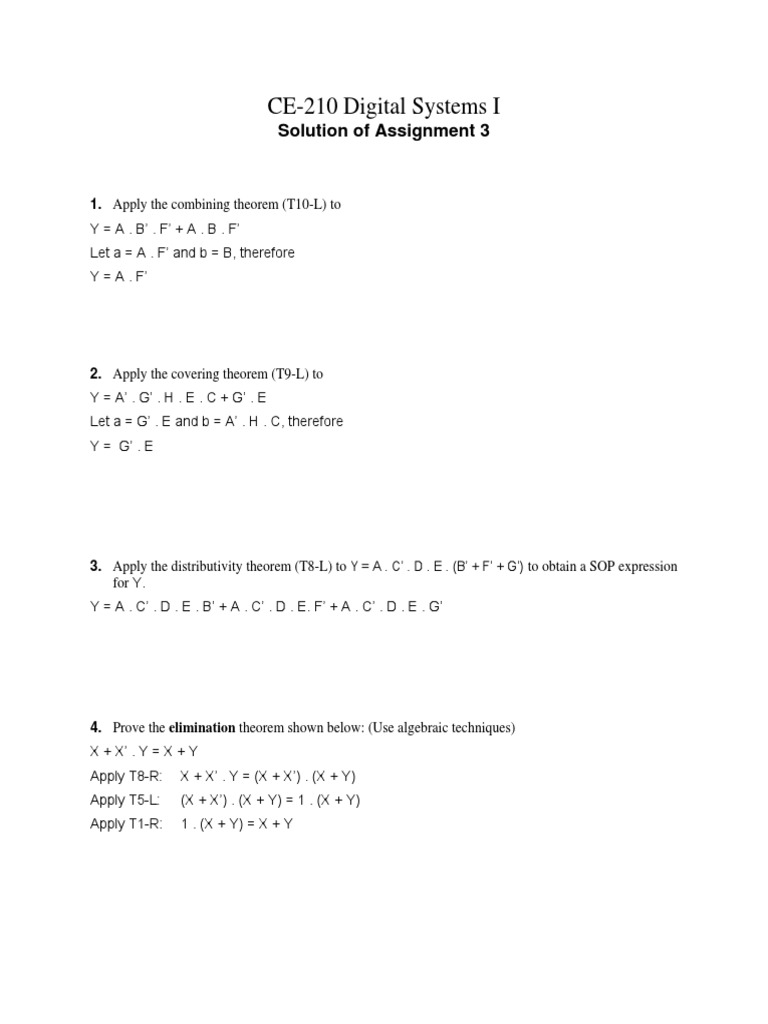 Digital Systems I Assignment Solutions | PDF | Logic Gate | Abstract ...