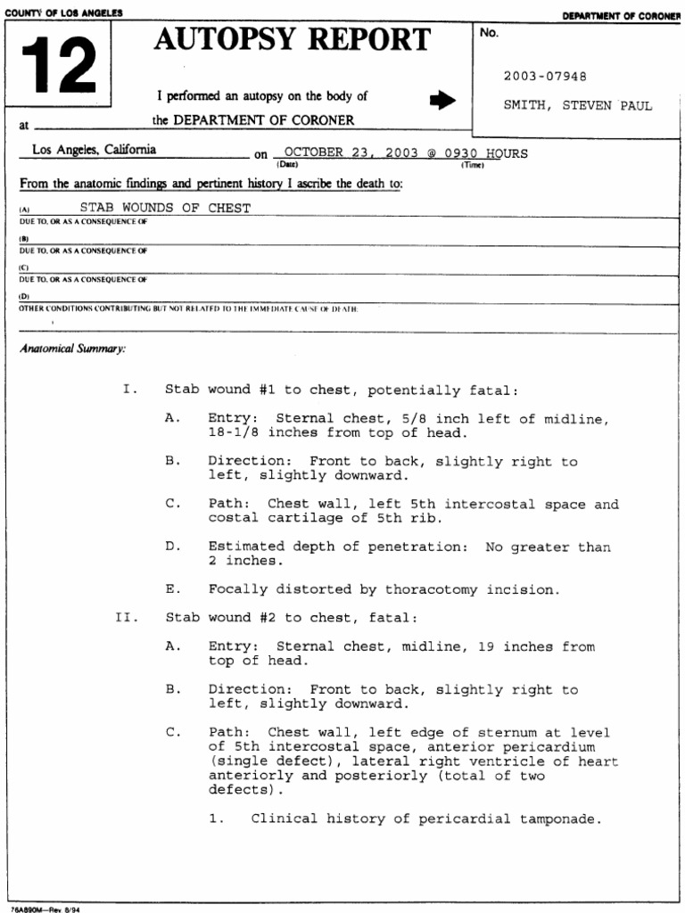Paul Steven Smith Autopsy Report | PDF