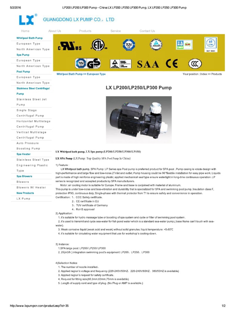 LX Spa Pump Lp200 Lp300 | PDF