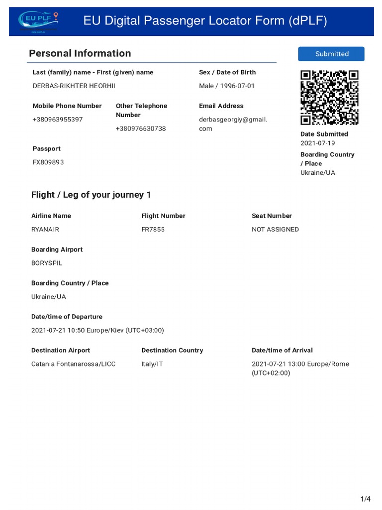 EU Digital Passenger Locator Form (DPLF) | PDF