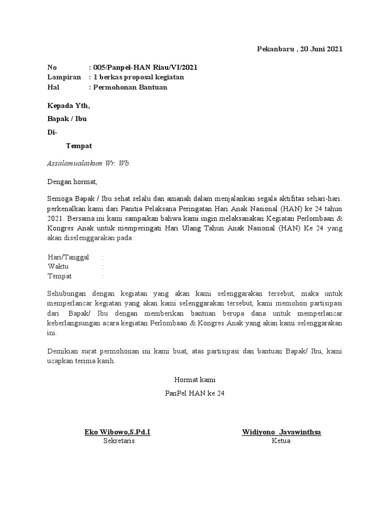 Surat Pengantar Proposal Bantuan Dana | PDF