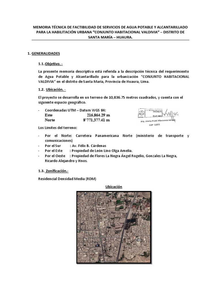 Memoria Técnica de Factibilidad de Servicios de Agua Potable y Alcantarillado para La ...