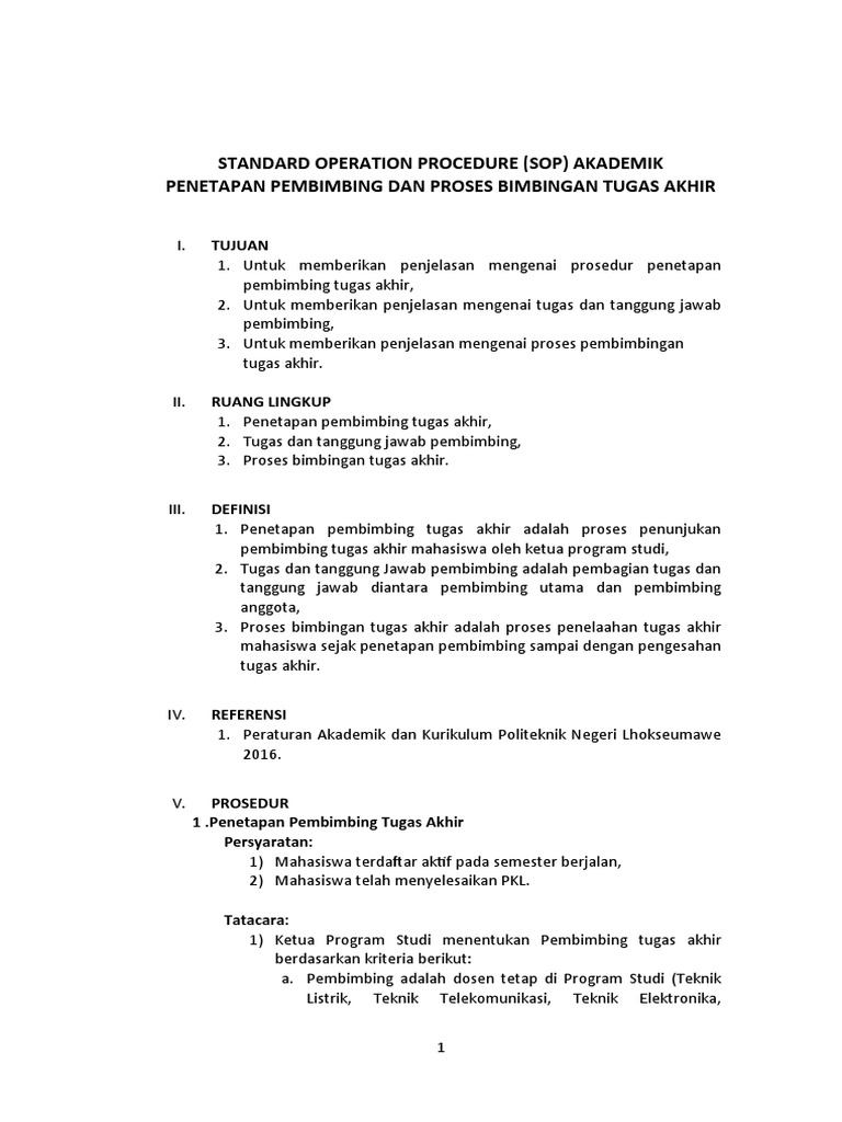 Sop Penetapan Pembimbing Dan Proses Bimbingan Tugas Akhir Abk Pmi | PDF ...