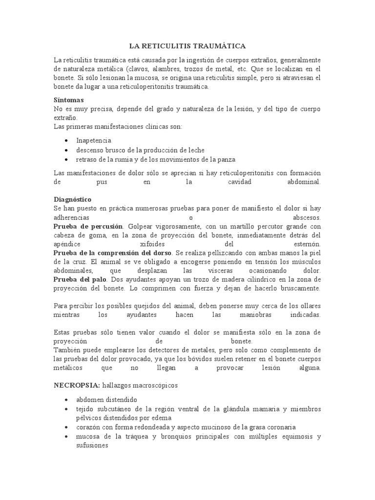 La Reticulitis Traumática | PDF | Especialidades Medicas | Enfermedades ...