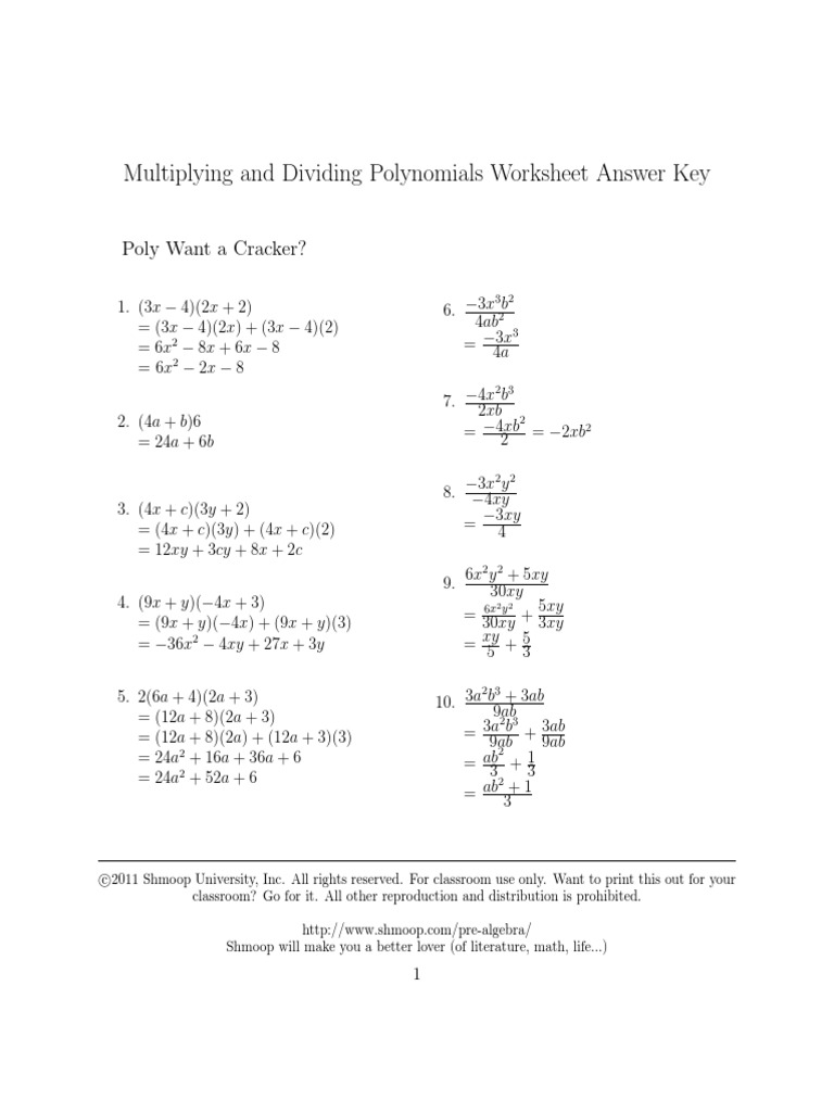 Polynomial Operations Answer Key | PDF | Teaching Mathematics
