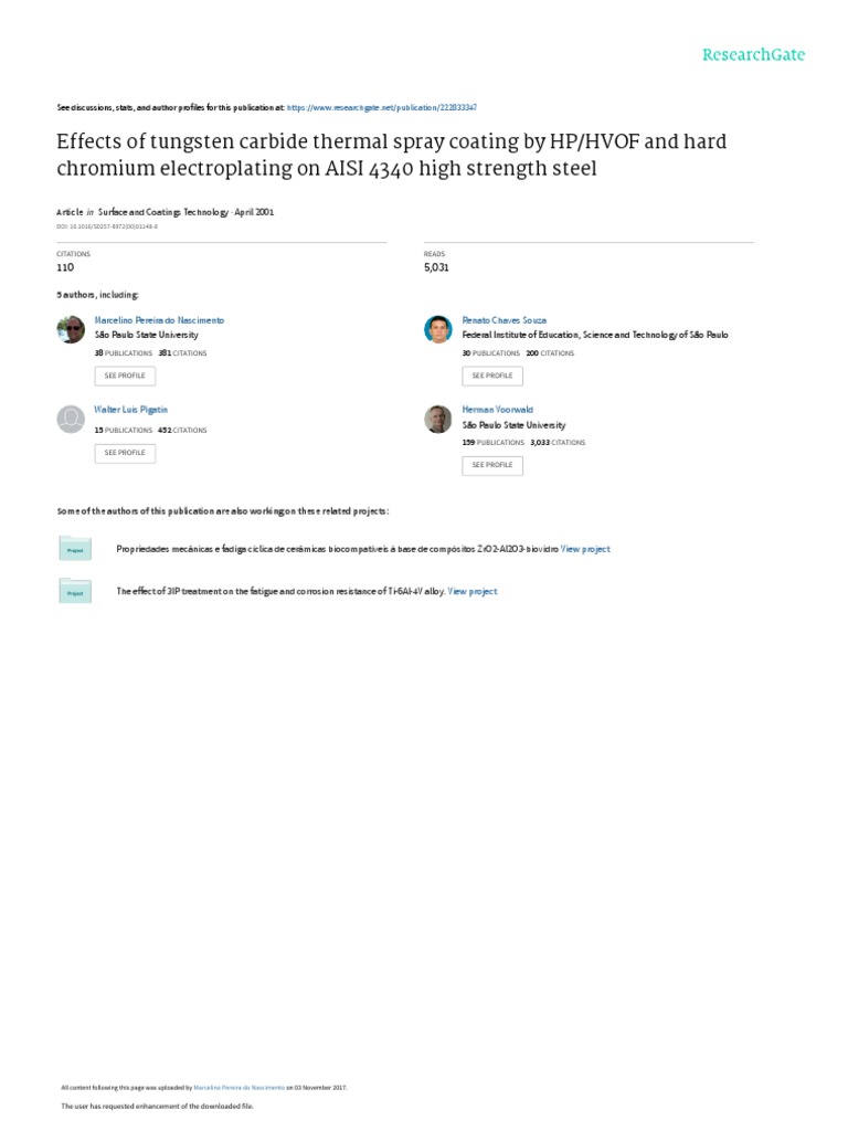 Effects of Tungsten Carbide Thermal Spray Coating | PDF | Strength Of ...