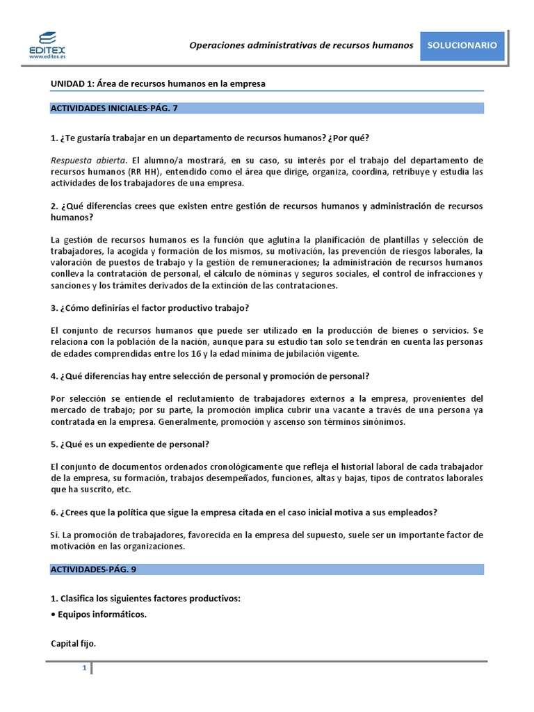 Solucionario OARH Ud1 PDF | PDF | Gestión de recursos humanos | Outsourcing