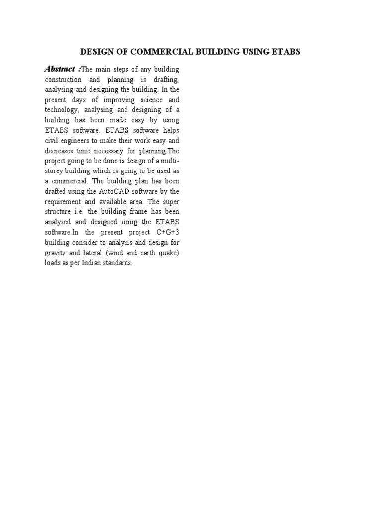 Abstract:: Design of Commercial Building Using Etabs | PDF