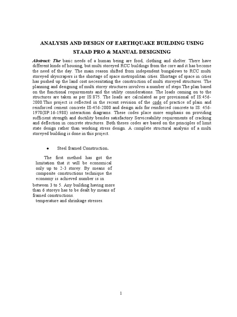 Analysis and Design of Earthquake Building Using Staad Pro & Manual ...