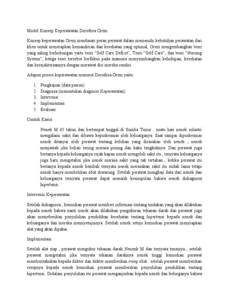 Model Konsep Keperawatan Dorothea Orem | PDF