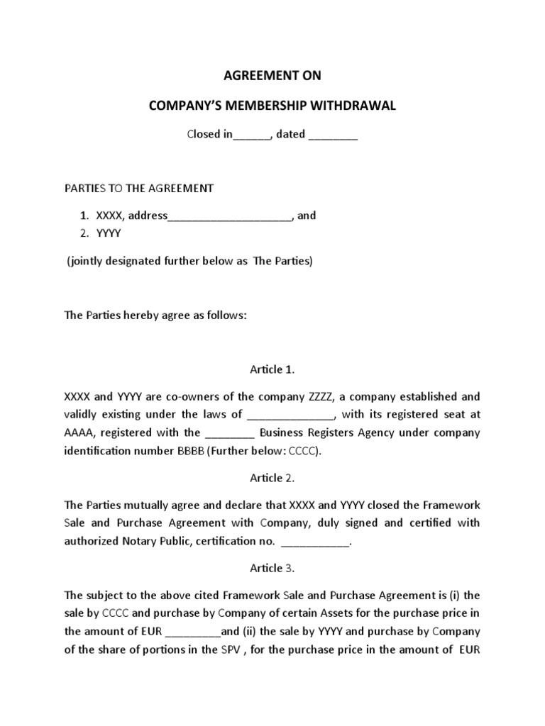 Agreement On Company'S Membership Withdrawal | PDF | Business Law ...