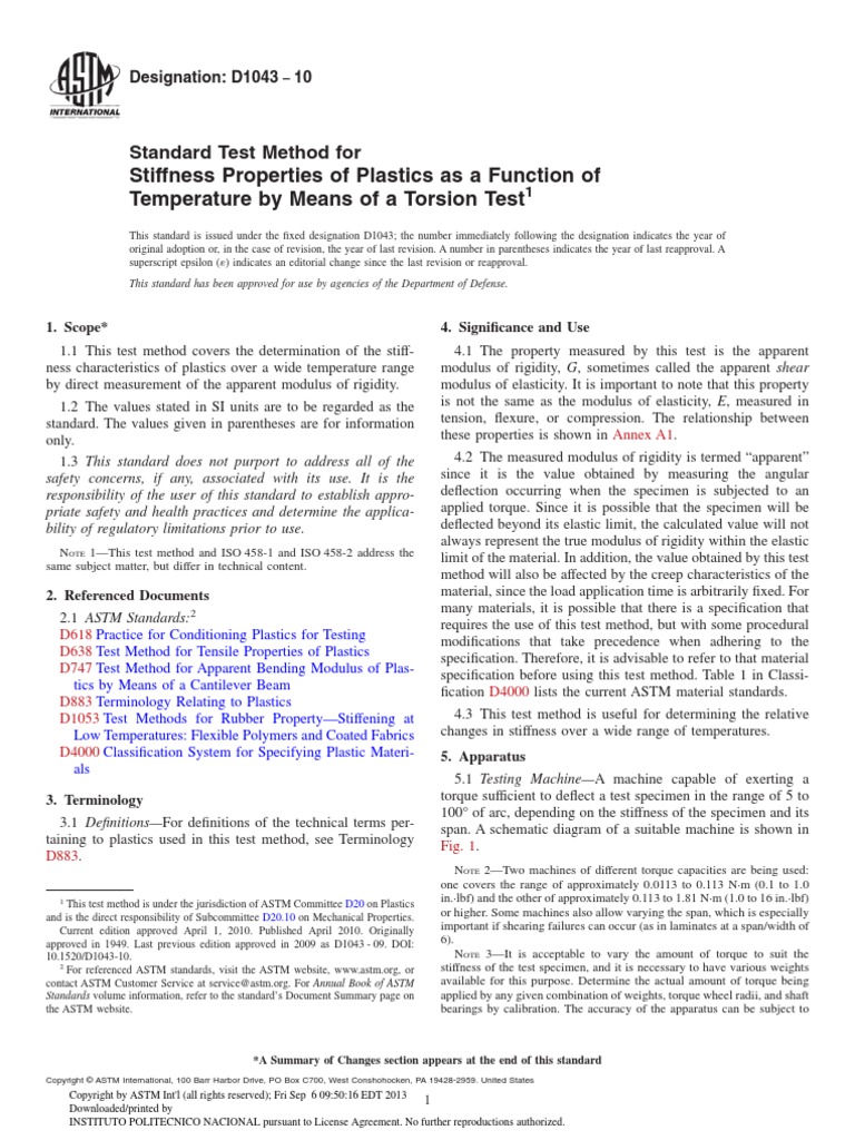 Stiffness Properties of Plastics As A Function of Temperature by Means ...
