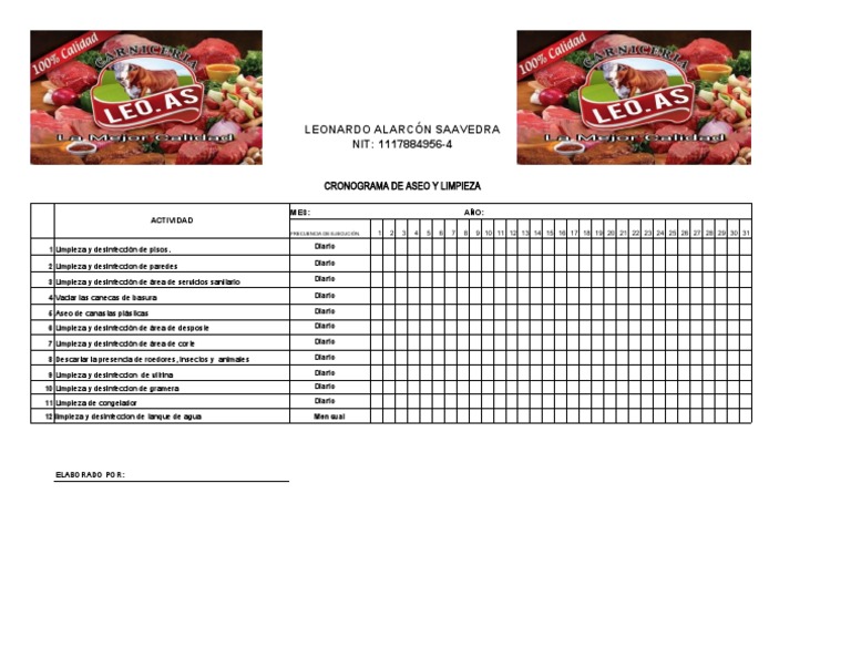 Cronograma de Aseo y Limpieza | PDF