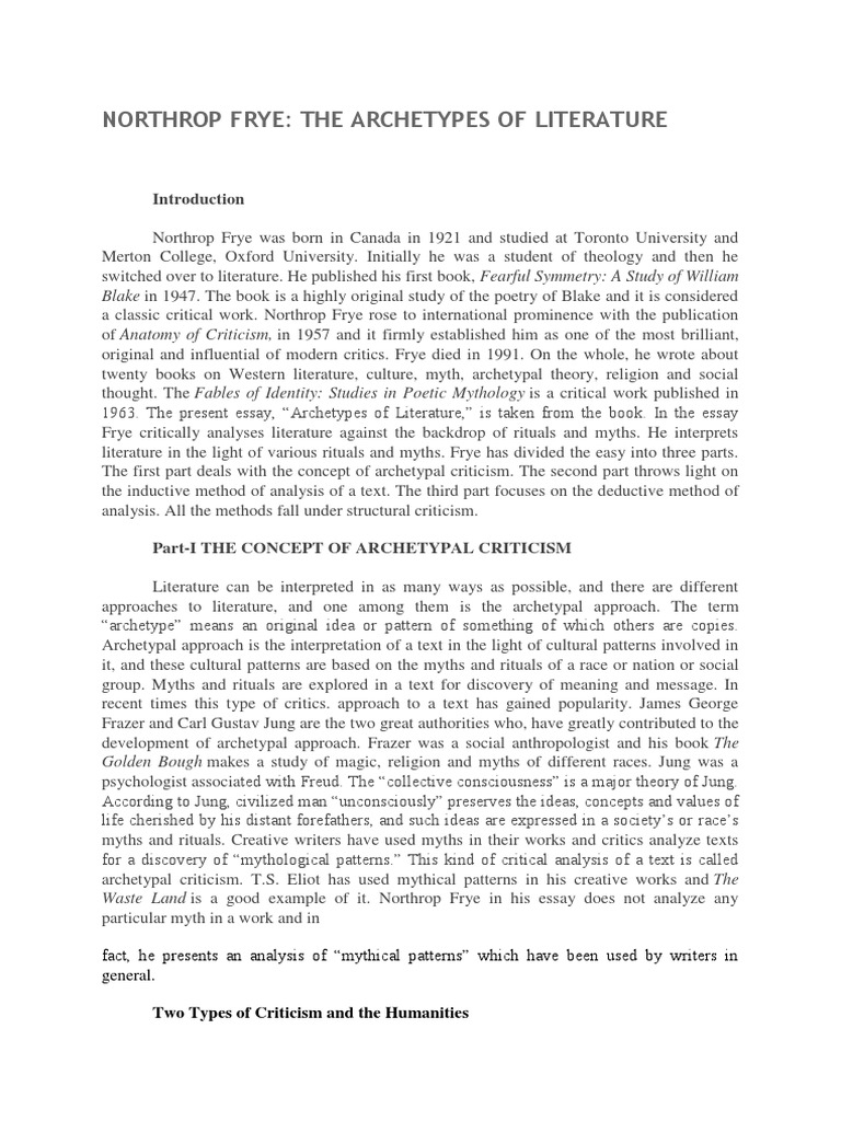 Northrop Frye-The Archetypes of Literature | PDF | Poetry | Religion ...