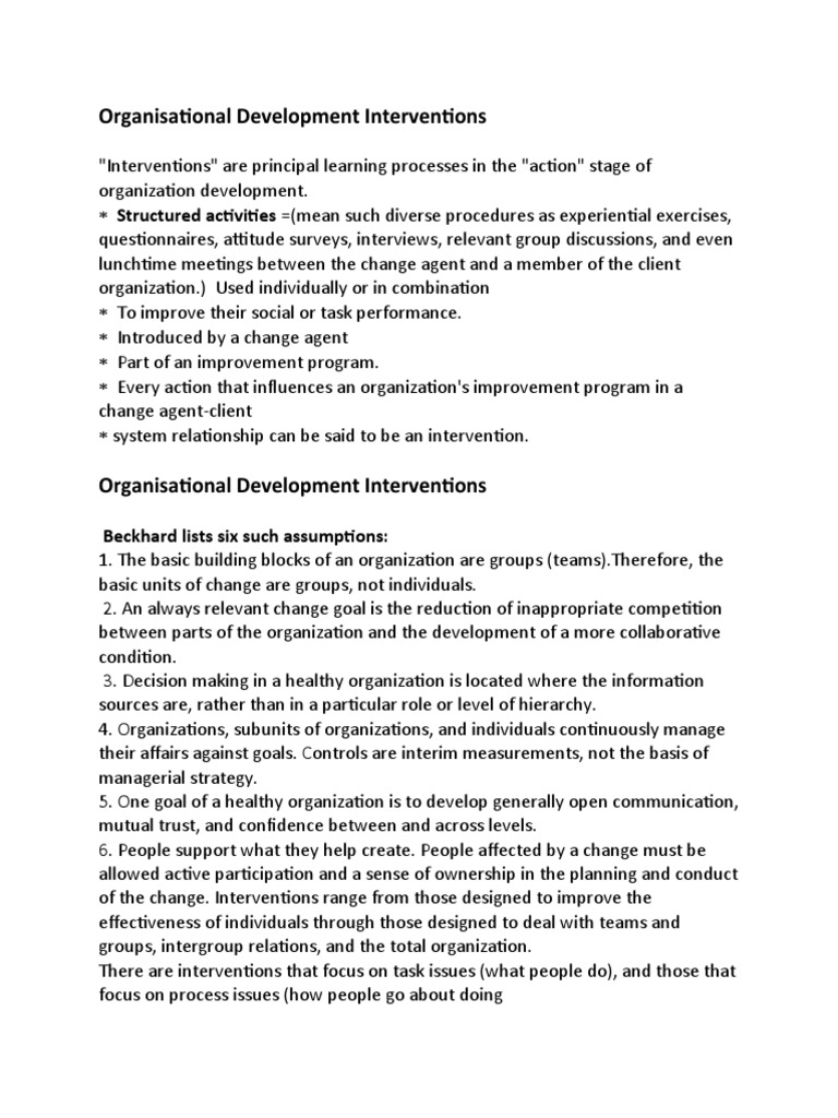 Organisational Development Interventions: Beckhard Lists Six Such ...
