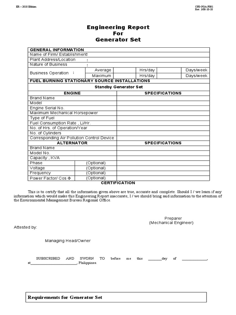 Engineering Report for Generator Set | PDF | Electric Generator ...