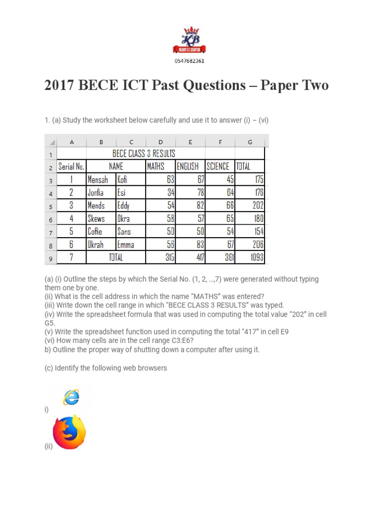 2017 BECE ICT Past Questions | PDF
