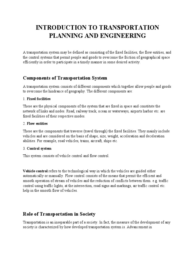Introduction To Transportation Planning and Engineering: Components of ...