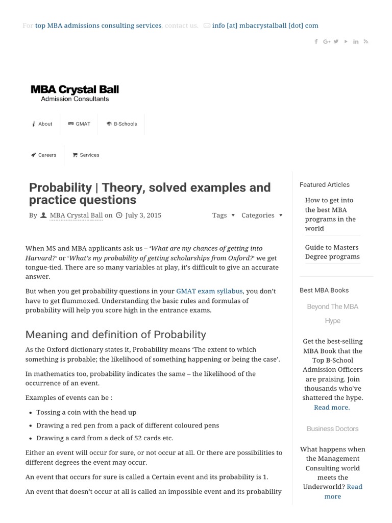 Probability - Theory, Solved Examples and Practice Questions - MBA ...