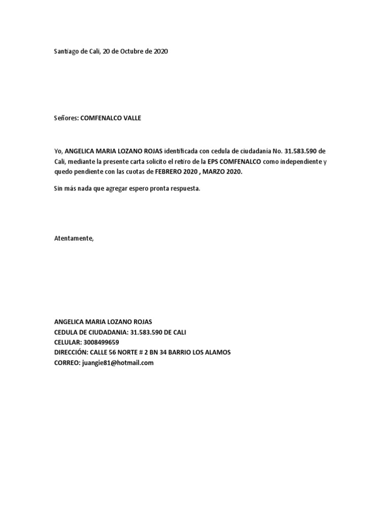 Carta de Retiro Eps Comfenalco | PDF