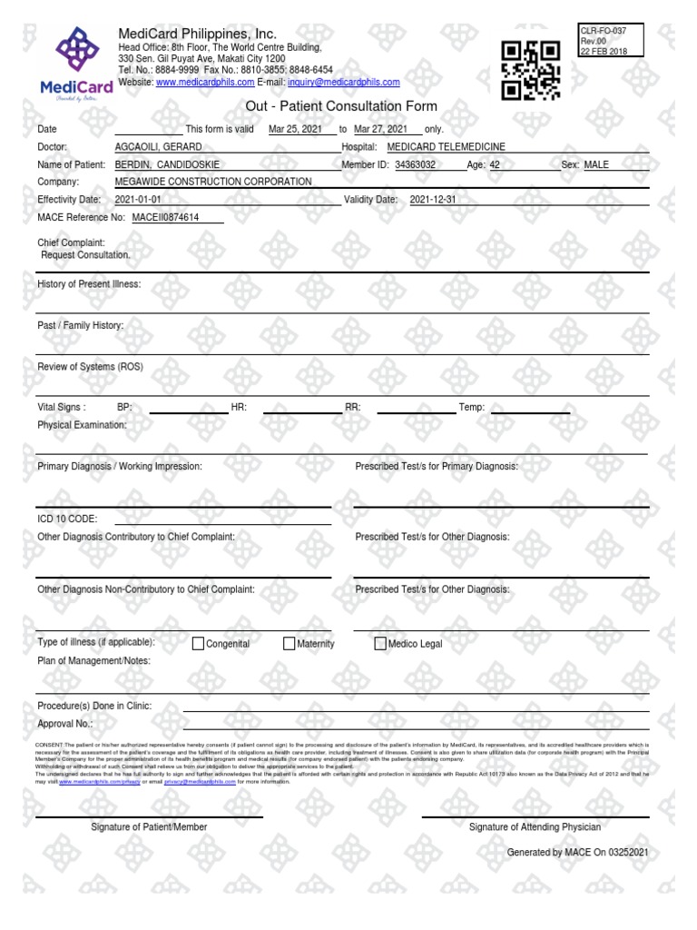 Mace Consult Form Maceii0874614 | PDF | Patient | Medicare (United States)