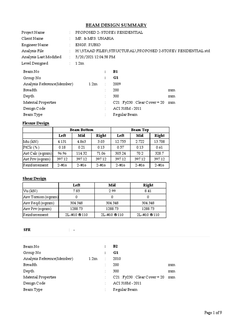 Tie Beam Design Summary | PDF | Beam (Structure) | Bending
