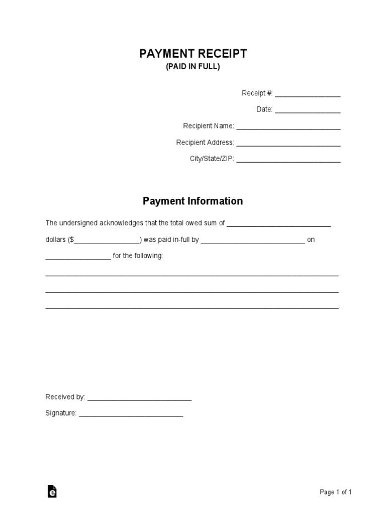 Paid in Full Receipt Template | PDF
