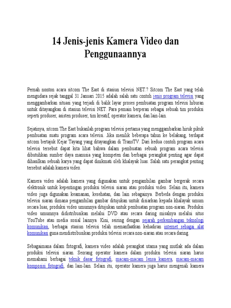 Jenis Jenis Kamera Video Dan Penggunaa | PDF