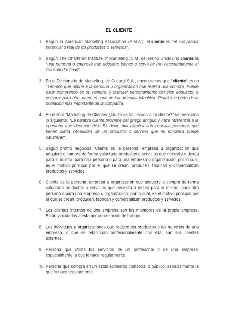 Definición y Concepto de Cliente | PDF | Cliente | Marketing