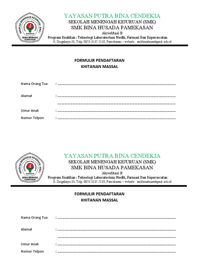 Formulis Khitanan Massal BHP | PDF