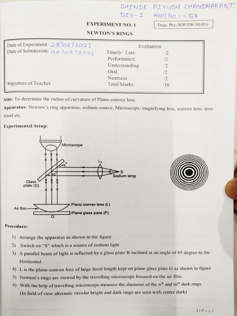 Newton's Ring Experiment | PDF
