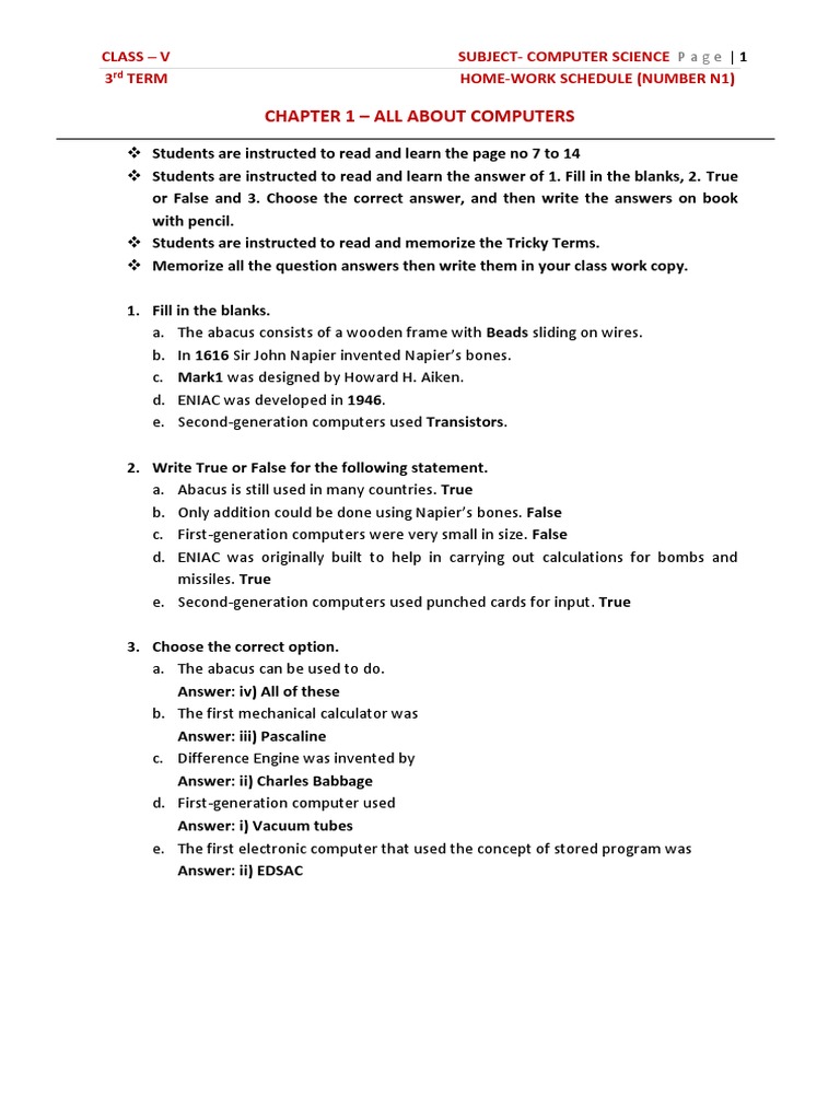 Chapter 1 - All About Computers: Class - V Subject-Computer Science 3 ...