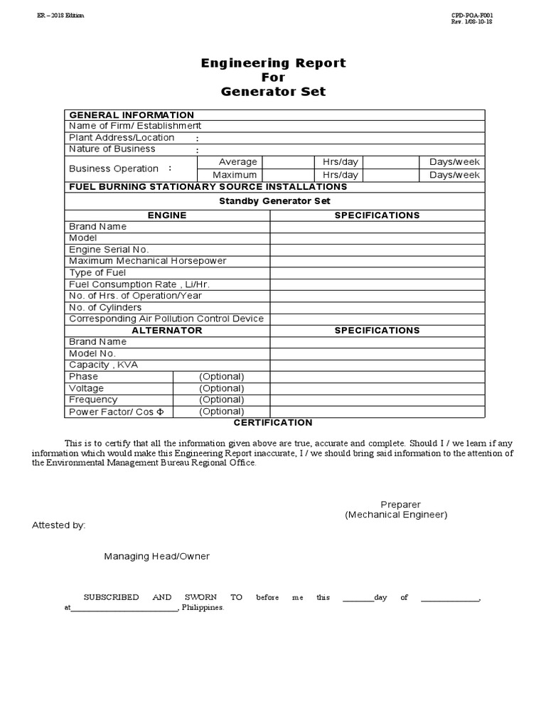 Engineering Report For Generator Set: General Information | PDF ...