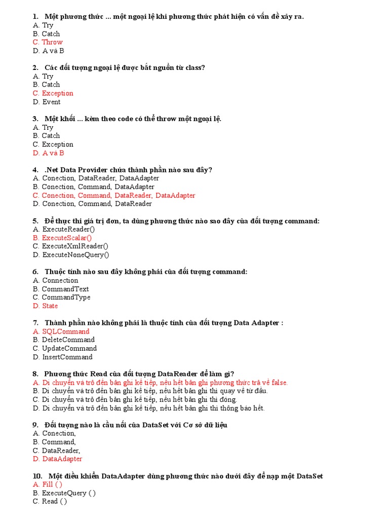 CS414B - TRACNGHIEM - NET -Exception-DB-Đề | PDF