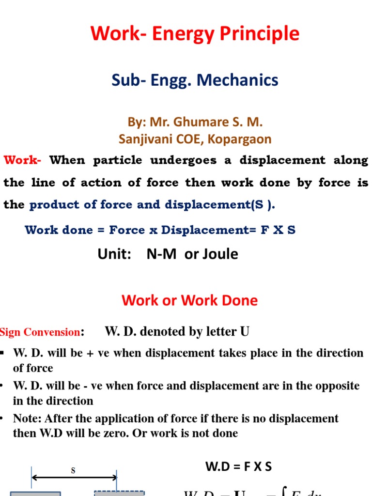 Work-Energy Principle: Sub - Engg. Mechanics | Download Free PDF ...