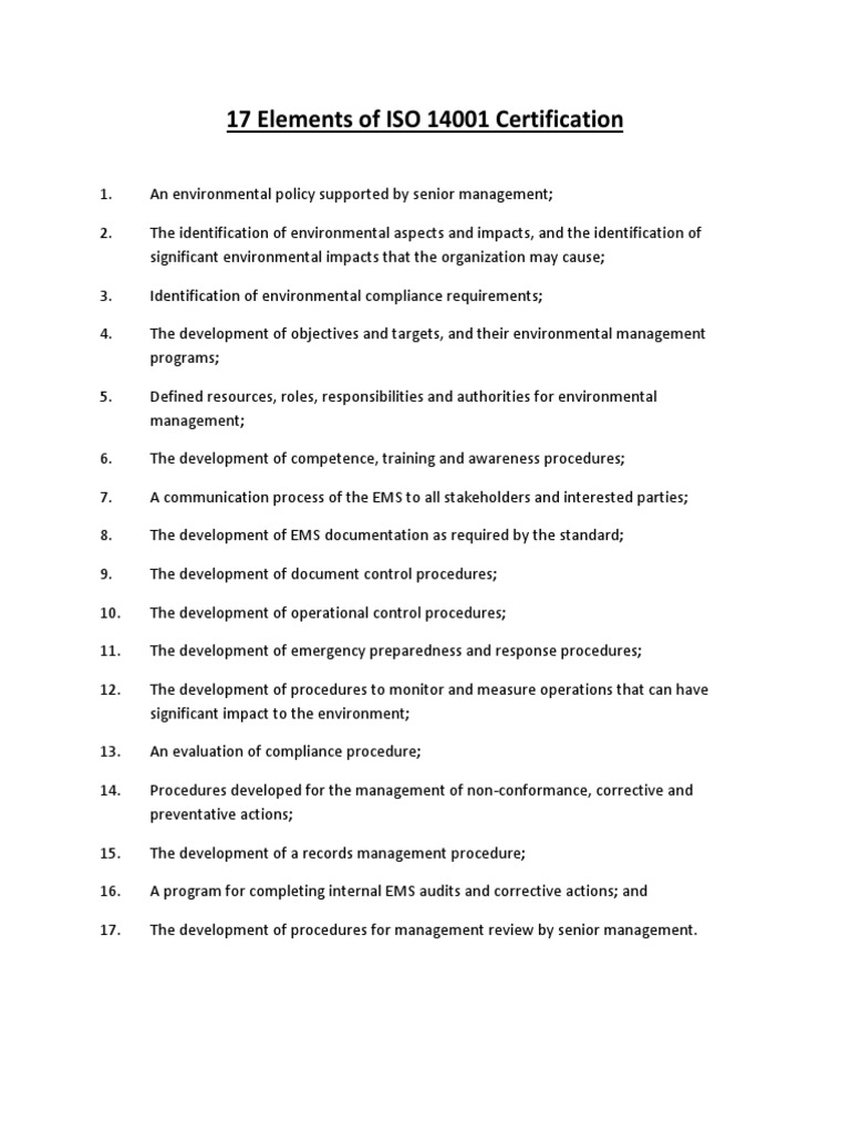 Key Elements of ISO 14001 Certification | PDF | Business | Finance ...