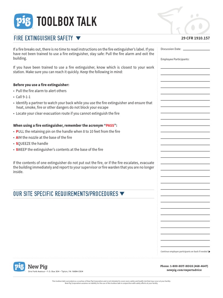 PL Toolbox Talk Fire Extinguisher Safety | PDF | Hazards | Occupational ...