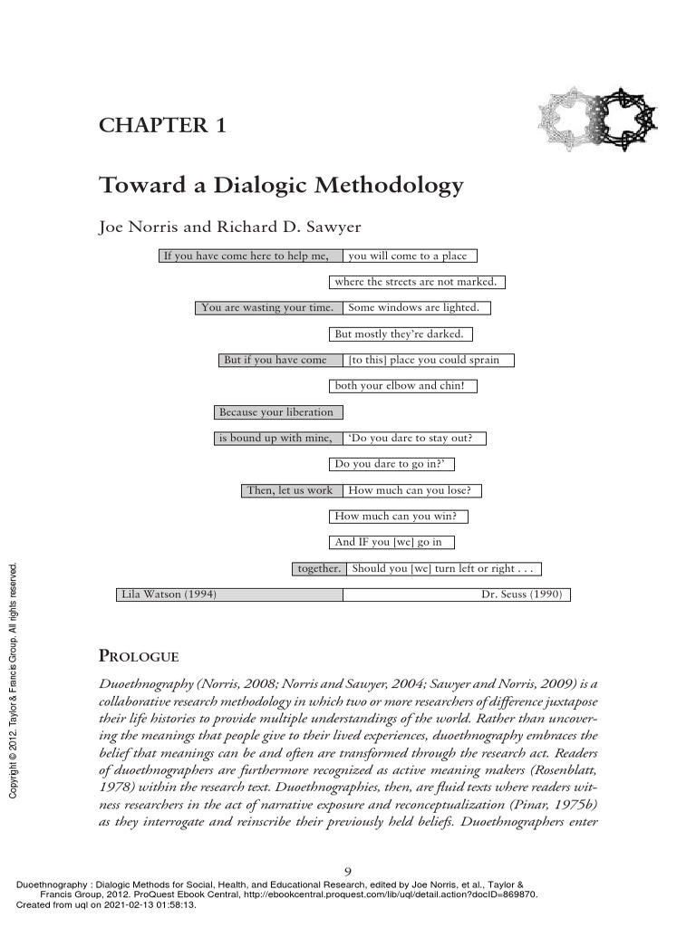 Duoethnography Dialogic Methods For Social, Health... - (1. Toward A ...