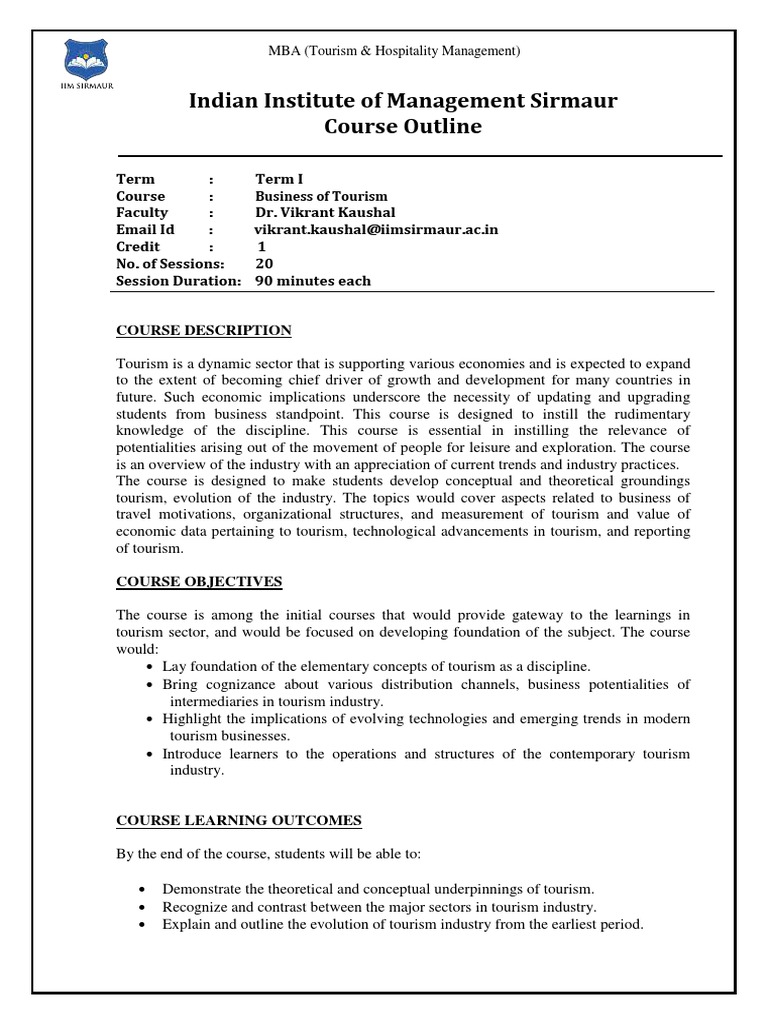 Outline - Business of Tourism | PDF | Textbook | Tourism