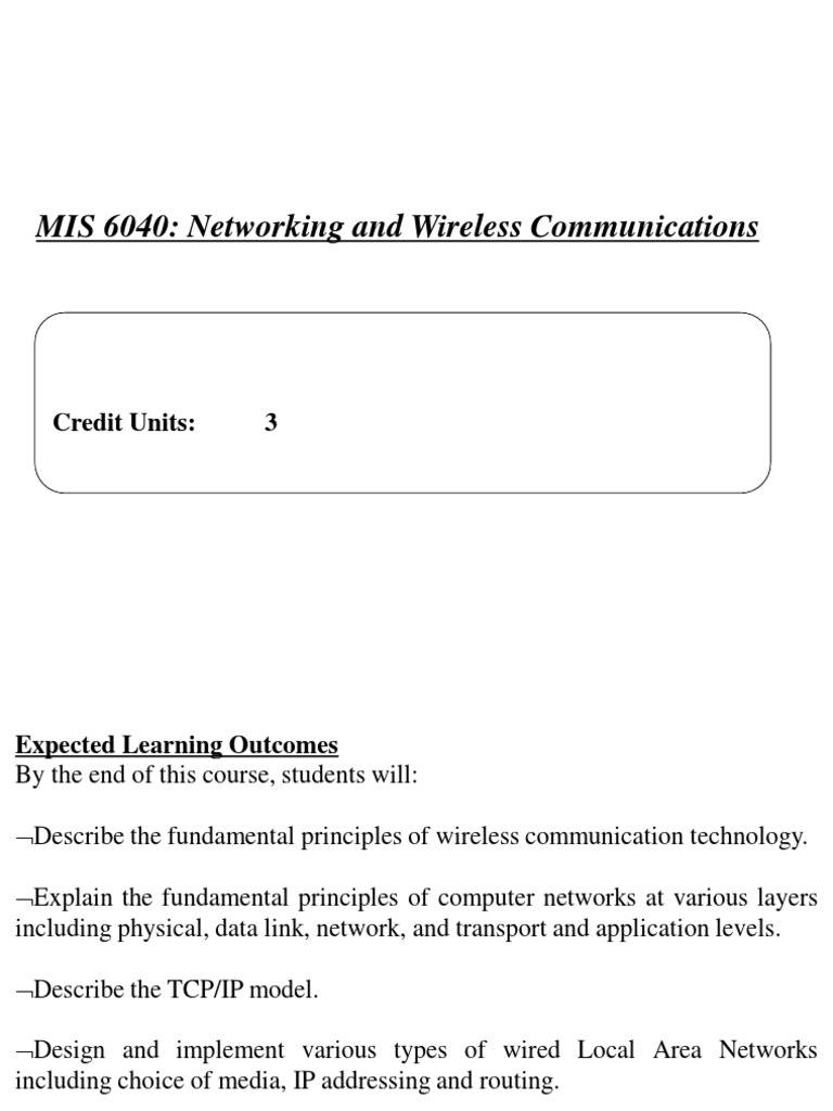 MIS 6040 Networking and Wireless Communications - Introduction and General Overview | PDF ...