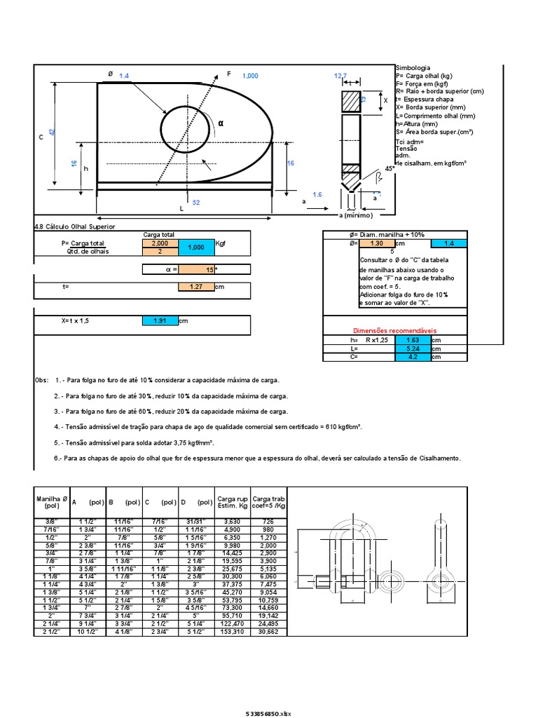 Calculo Olhal de Chapa - Melhorado | PDF | Estresse (Mecânica ...