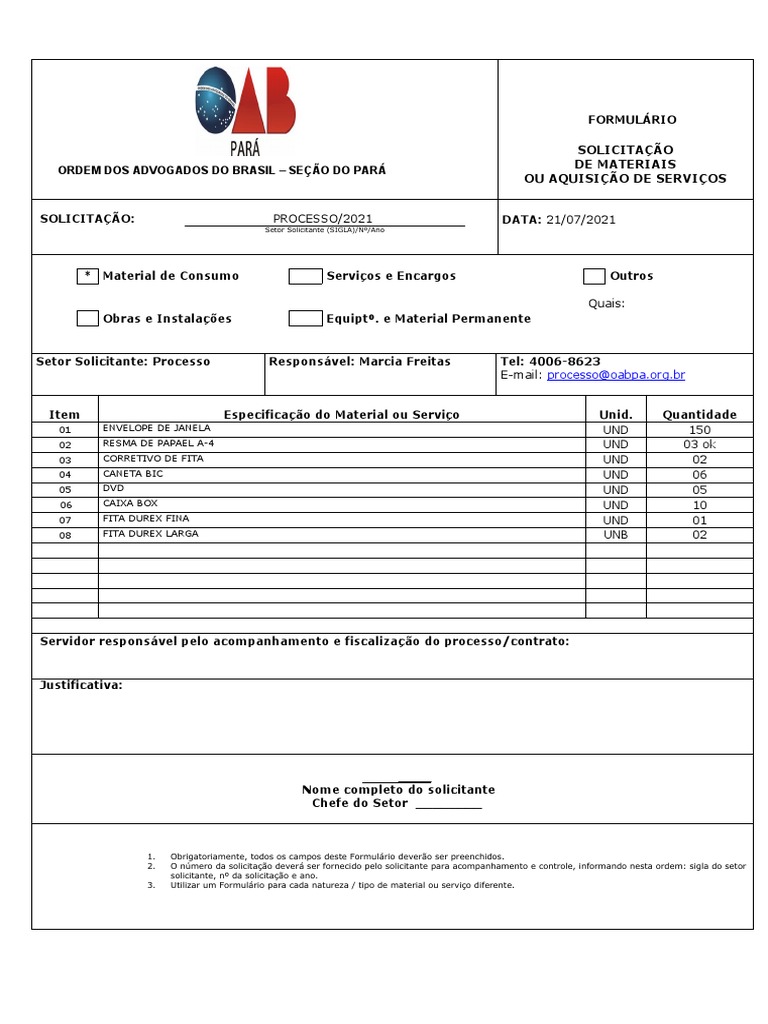 Formulário de Solicitação de Material de Expediente | PDF | Informática ...