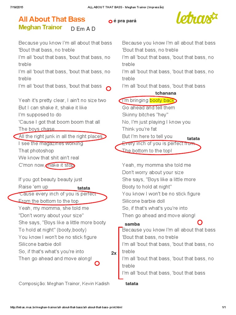 Meghan Trainor - All About That Bass | PDF | Singles | Contemporary Music