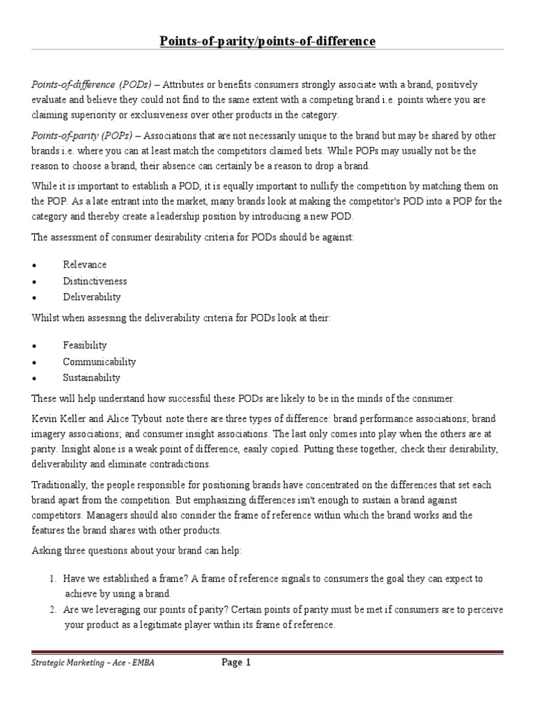 Points of Parity and Difference Explained | PDF | Public Sphere | Marketing