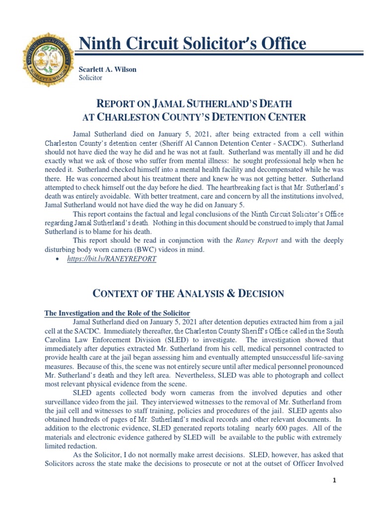 Jamal Sutherland Death Report Analysis | PDF | Taser | Reasonable Doubt
