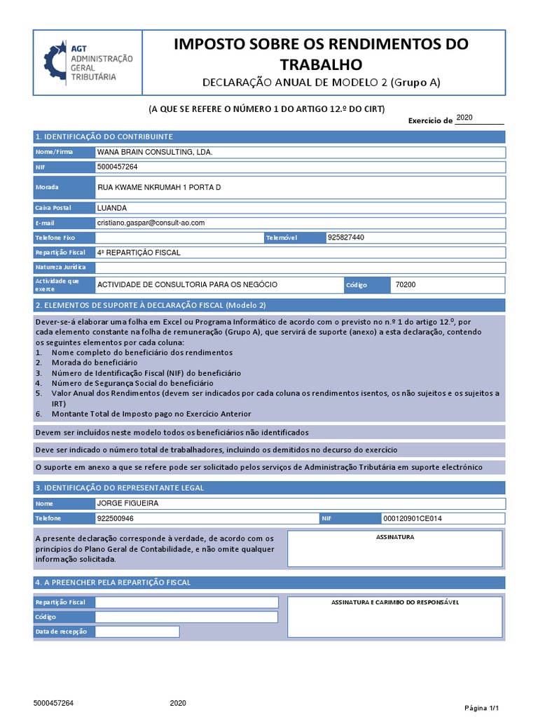 Declaração Anual Do Irt Modelo 2 - Grupo A | PDF | Impostos | Business