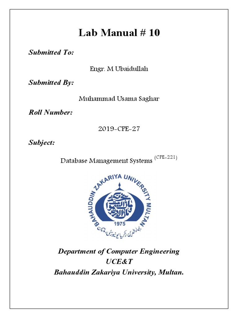 2019-Cpe-27 DBMS Lab Manual 10 | PDF | Database Index | Table (Database)